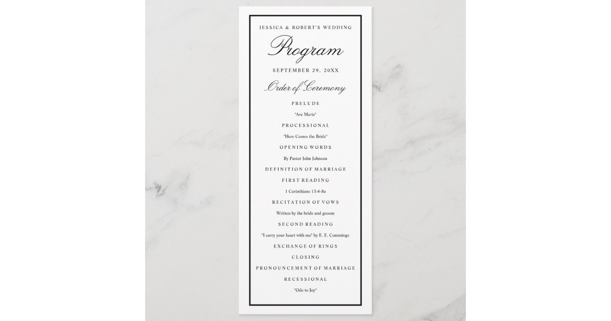 Elegant Script Black Thick Border Wedding Program | Zazzle