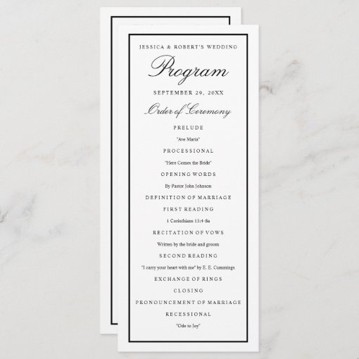 Elegant Script Black Thick Border Wedding Program | Zazzle