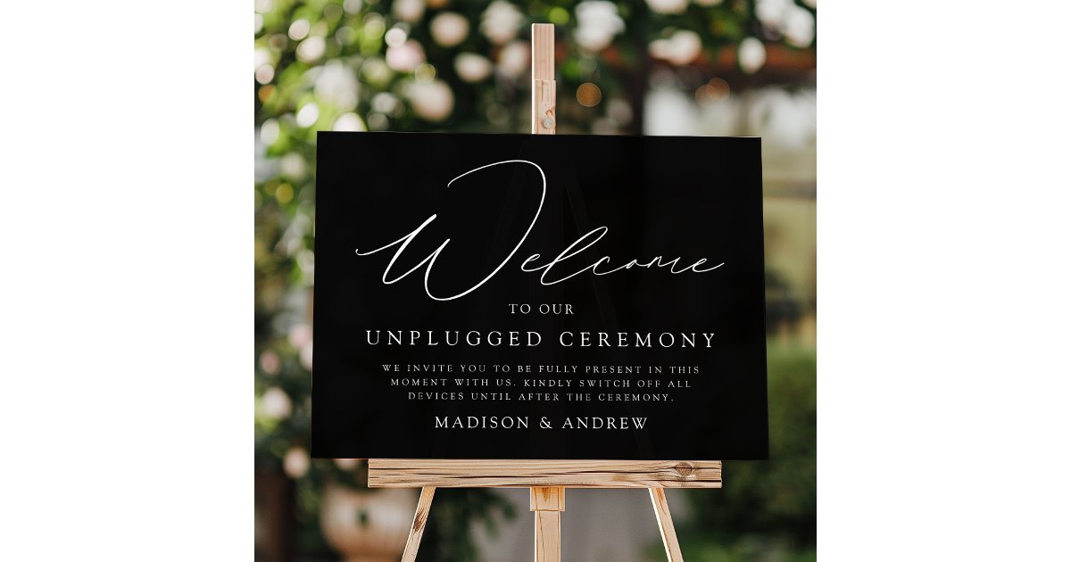 Elegant Script Black Unplugged Ceremony Wedding Acrylic Sign | Zazzle