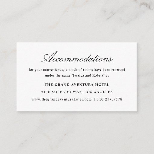 Elegant Script Black White Wedding Accommodations Enclosure Card | Zazzle