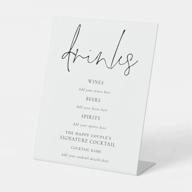 Elegant Script Black White Wedding Drinks Bar Sign | Zazzle