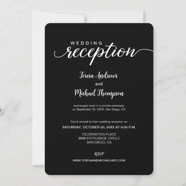 Elegant script Black White Wedding Reception only Invitation | Zazzle