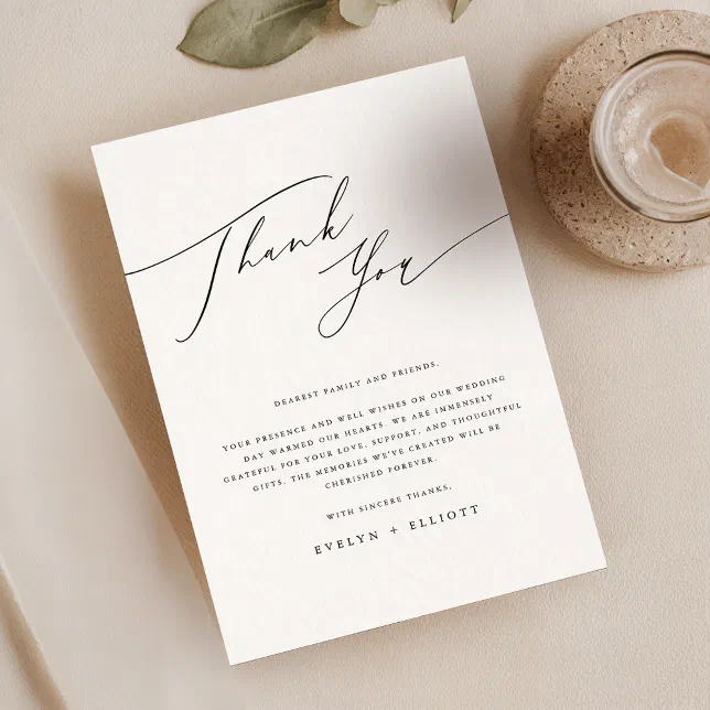 Elegant Script Black White Wedding Reception Table Thank You Card | Zazzle
