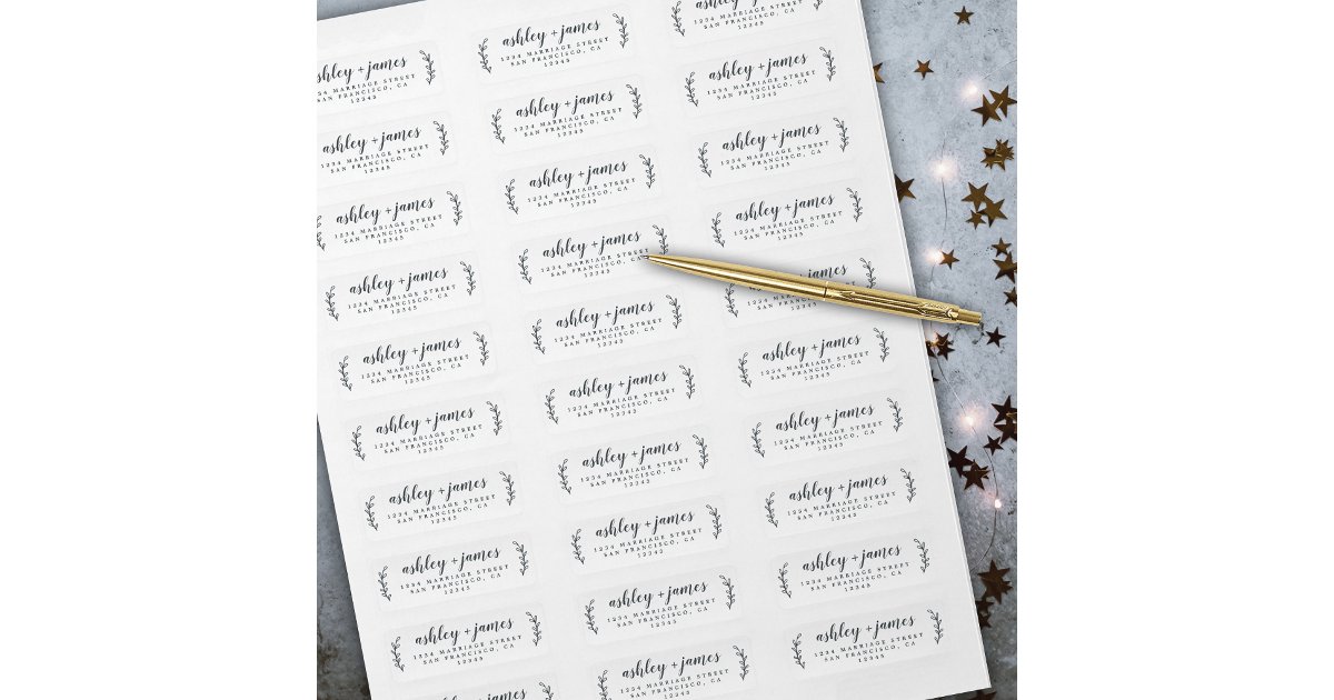 Elegant Script Black White Wedding Return Address Label | Zazzle