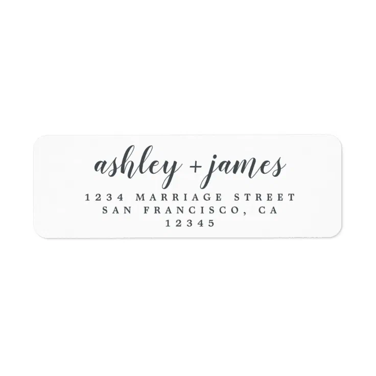 Elegant Script Black White Wedding Return Address Label | Zazzle