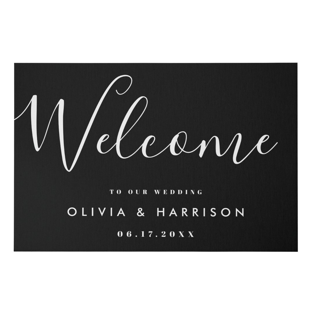 Elegant Script Black White Wedding Welcome Sign | Zazzle