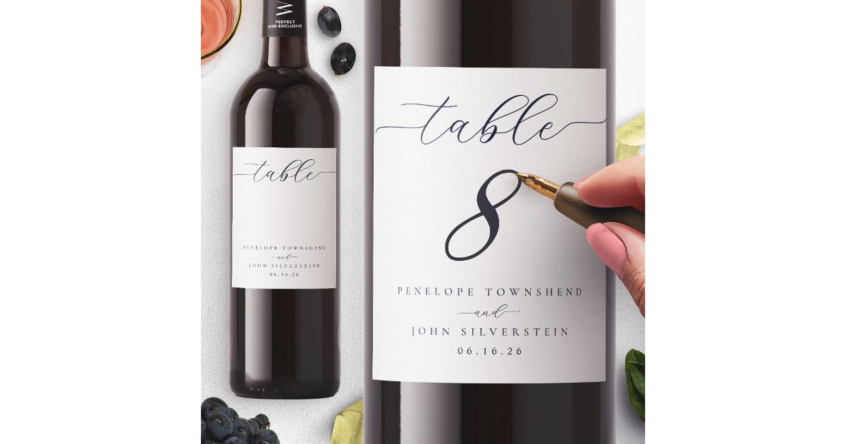 Elegant Script Blank Table Number Wedding Wine Label | Zazzle