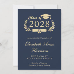 Elegant Script Blue College Graduation Announcement | Zazzle