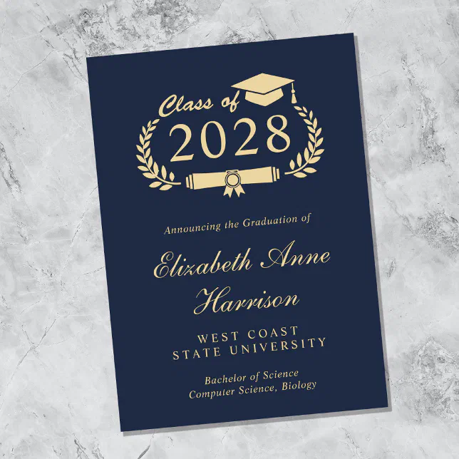 Elegant Script Blue College Graduation Announcement | Zazzle