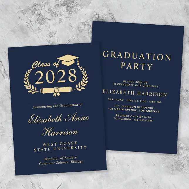 Elegant Script Blue College Graduation Party Invitation | Zazzle
