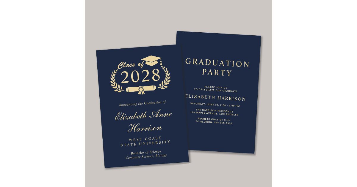 Elegant Script Blue College Graduation Party Invitation | Zazzle