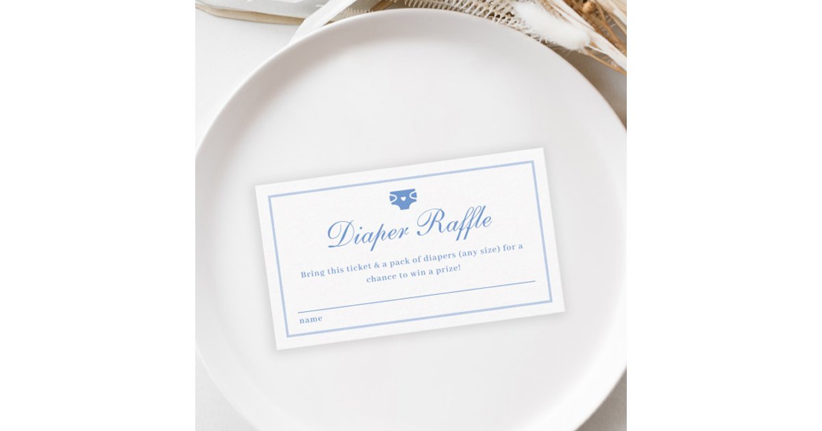 Elegant Script Blue Diaper Raffle Baby Shower Enclosure Card | Zazzle