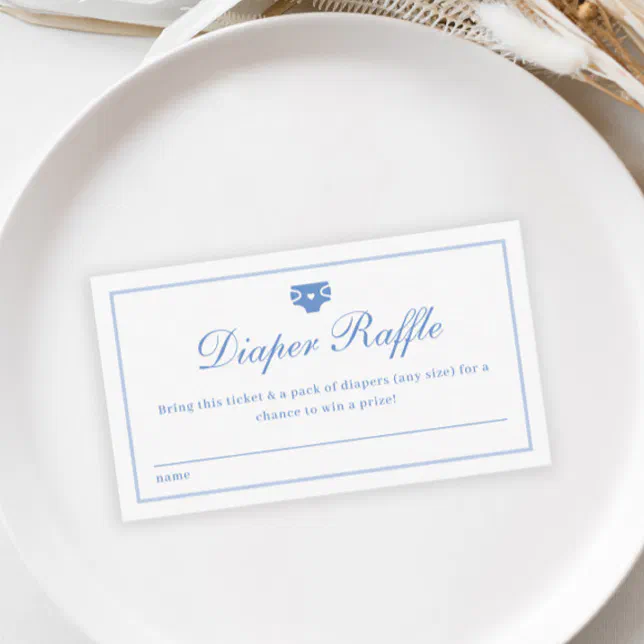 Elegant Script Blue Diaper Raffle Baby Shower Enclosure Card | Zazzle