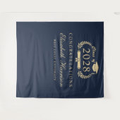 Elegant Script Blue Gold Graduation Party Welcome Tapestry | Zazzle