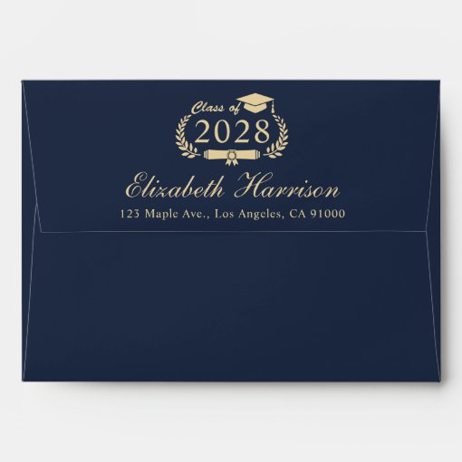Elegant Script Blue Gold Graduation Return Address Envelope | Zazzle