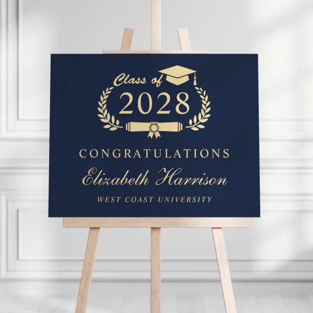 Elegant Script Blue Gold Graduation Welcome Foam Board | Zazzle