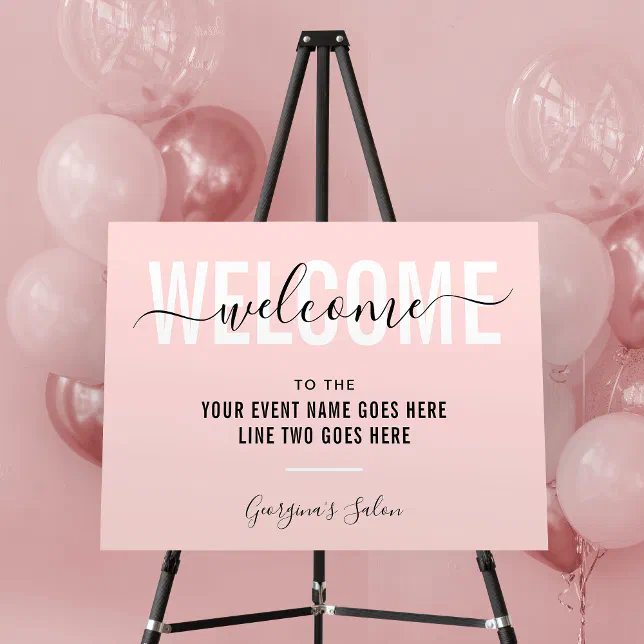 Elegant Script Blush Pink Business Welcome Sign | Zazzle