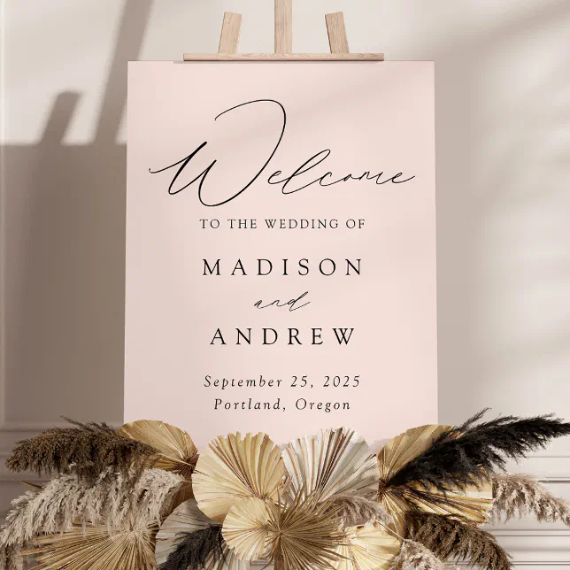 Elegant Script Blush Wedding Welcome Sign | Zazzle