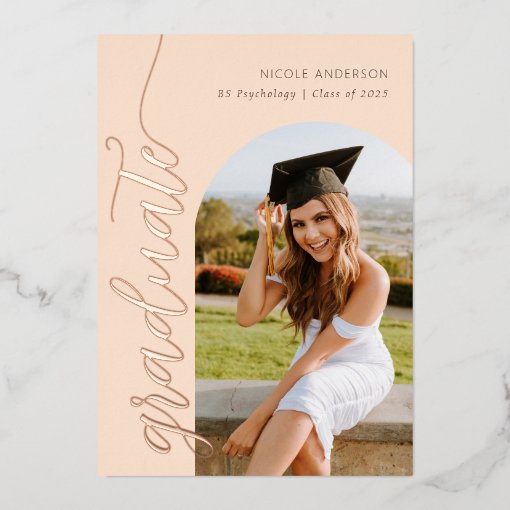 Elegant Script Boho Graduation Arch Photo Foil Invitation | Zazzle