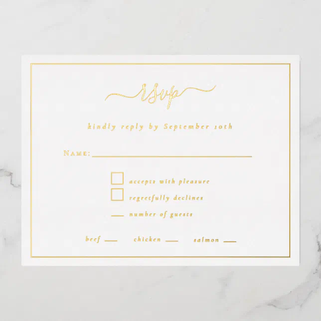 Elegant Script Border Party RSVP card Luxury Foil | Zazzle