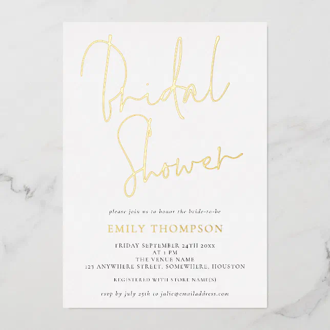 Elegant Script Bridal Shower Classy Real Foil Invitation | Zazzle
