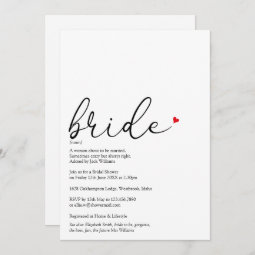 Elegant Script Bride Definition Bridal Shower Invitation | Zazzle