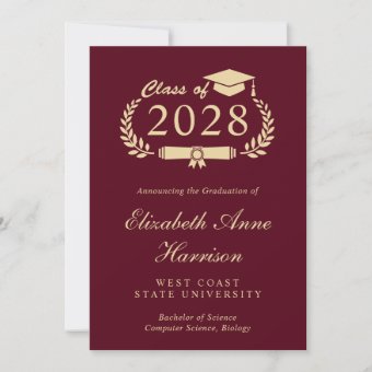 Elegant Script Burgundy College Graduation Party Invitation | Zazzle