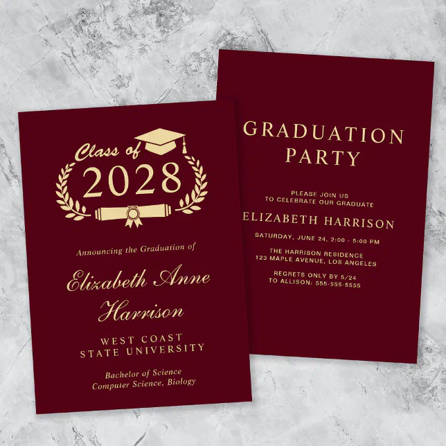 Elegant Script Burgundy College Graduation Party Invitation | Zazzle