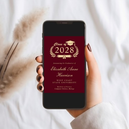 Elegant Script Burgundy College Graduation Party Invitation | Zazzle