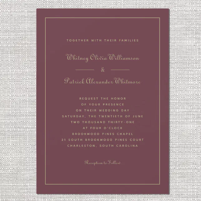 Elegant Script Burgundy Gold Chic Formal Weddings Invitation | Zazzle