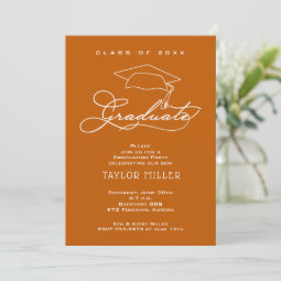 Elegant Script Burnt Orange Graduation Invitation | Zazzle
