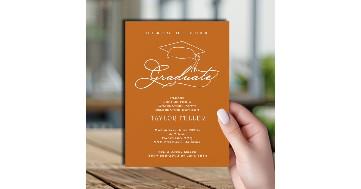 Elegant Script Burnt Orange Graduation Invitation | Zazzle