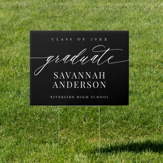 Elegant Script Calligraphy Black Graduation Yard Sign | Zazzle