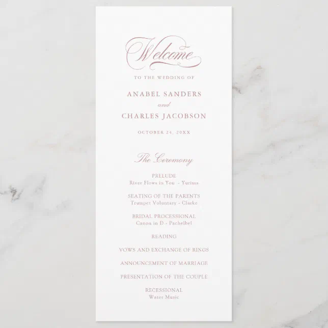 Elegant Script Calligraphy Blush Wedding Program | Zazzle