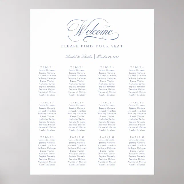 Elegant Script Calligraphy Minimal Seating Chart | Zazzle