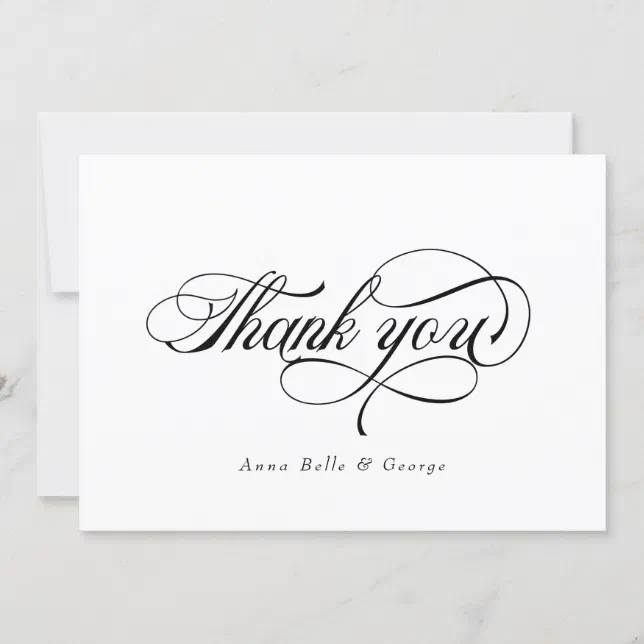 Elegant Script Calligraphy Modern Custom Names Thank You Card | Zazzle