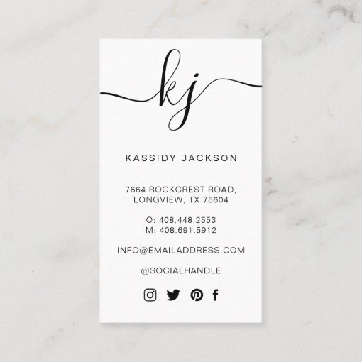 Elegant Script Calligraphy Monogram Logo & Photo Business Card | Zazzle