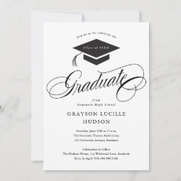 Elegant Script Calligraphy Photo Graduation Invitation | Zazzle