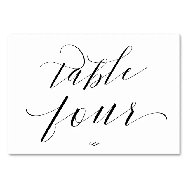 Elegant Script Calligraphy Table Four Reception Table Number | Zazzle
