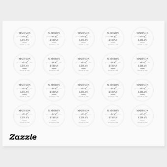 Elegant Script Calligraphy Wedding Favor Classic Round Sticker | Zazzle