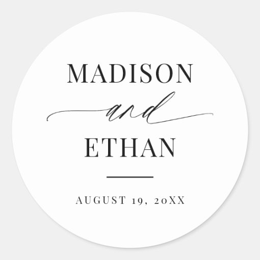 Elegant Script Calligraphy Wedding Favor Classic Round Sticker | Zazzle