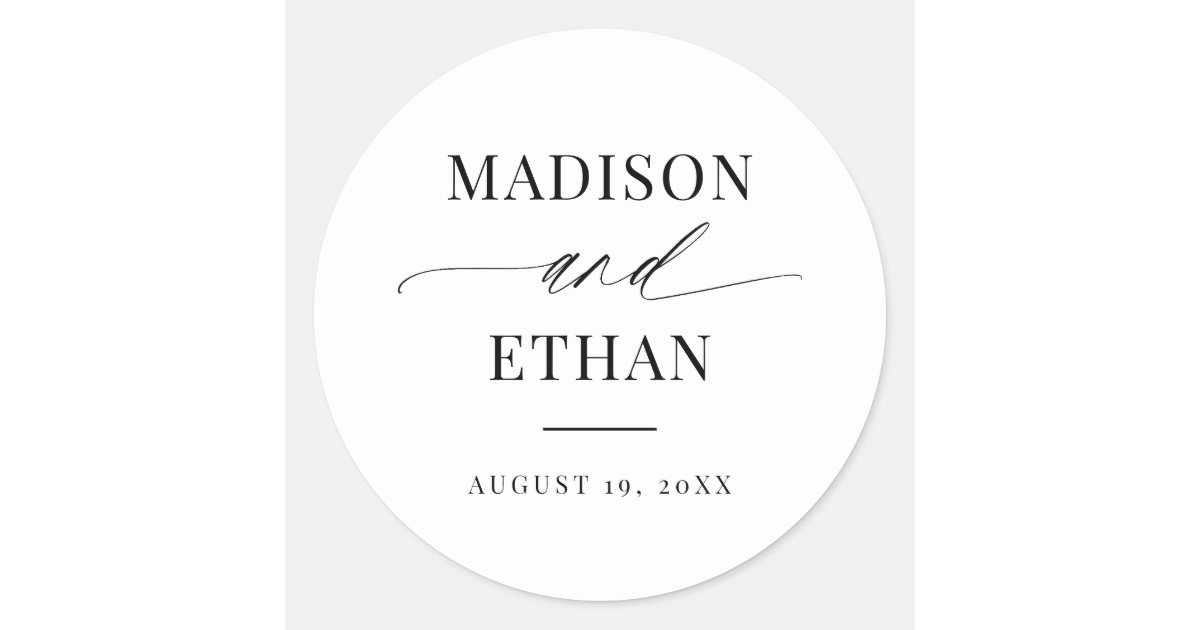 Elegant Script Calligraphy Wedding Favor Classic Round Sticker | Zazzle
