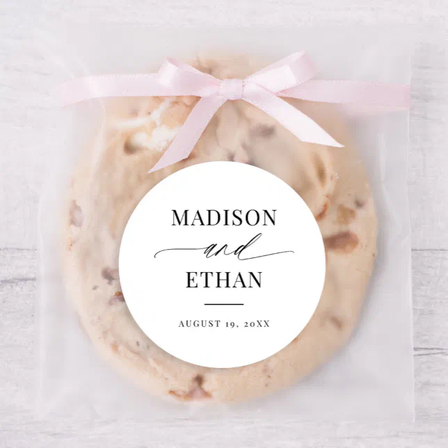 Elegant Script Calligraphy Wedding Favor Classic Round Sticker | Zazzle