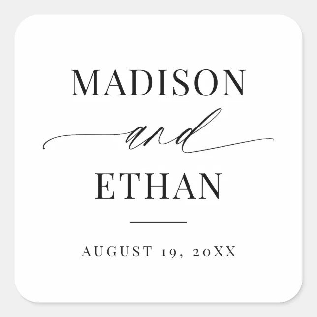 Elegant Script Calligraphy Wedding Favor Square Sticker | Zazzle