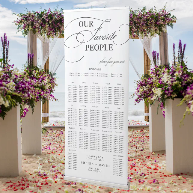 Elegant Script Calligraphy Wedding Seating Chart Retractable Banner ...