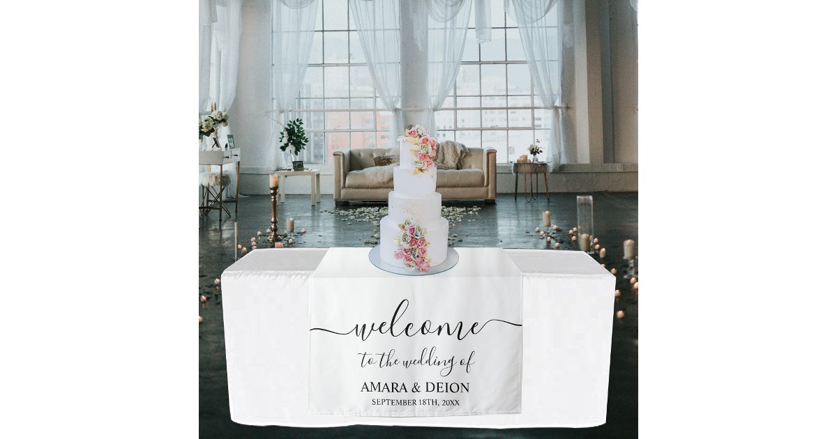 Elegant Script Calligraphy Wedding Table Runner Tapestry | Zazzle
