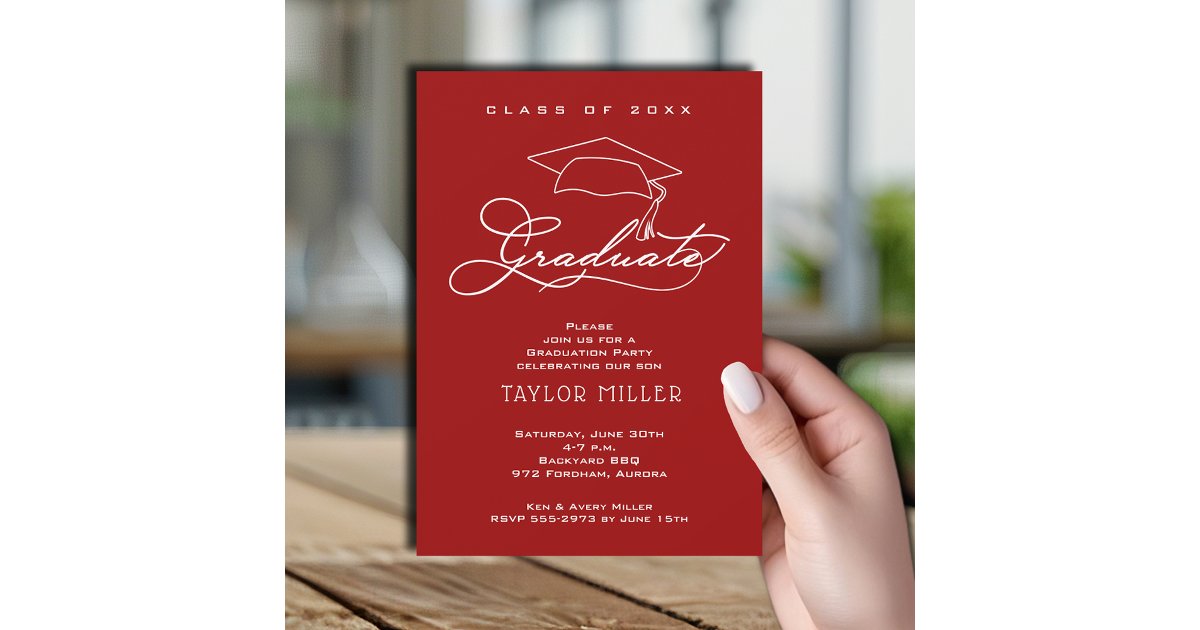 Elegant Script Cardinal Red Graduation Invitation | Zazzle
