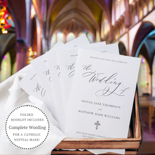 Elegant Script Catholic Wedding Program Full Mass | Zazzle