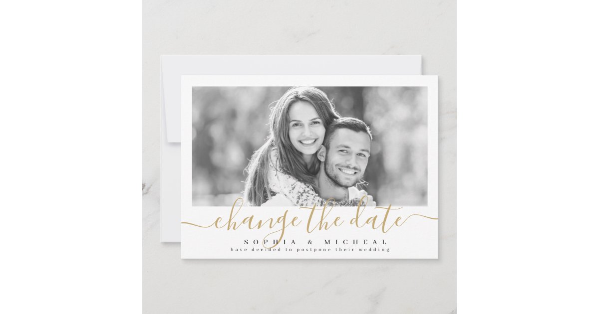 Elegant script change the date photo postponement invitation | Zazzle
