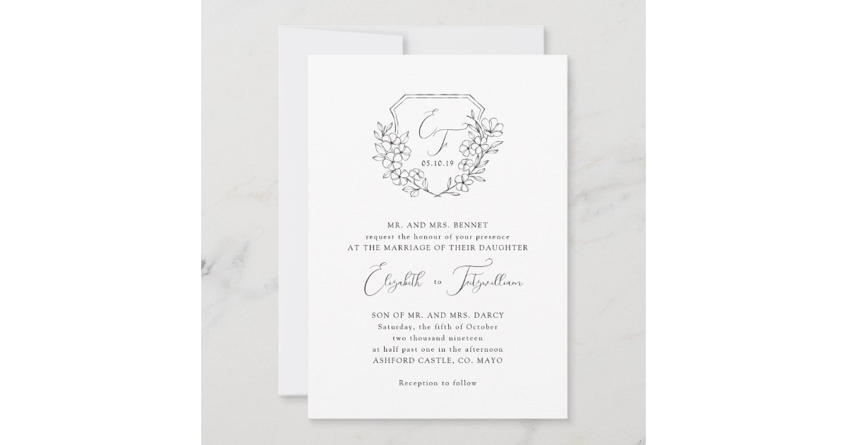 Elegant Script Cherry Blossom Monogram Crest Invitation | Zazzle